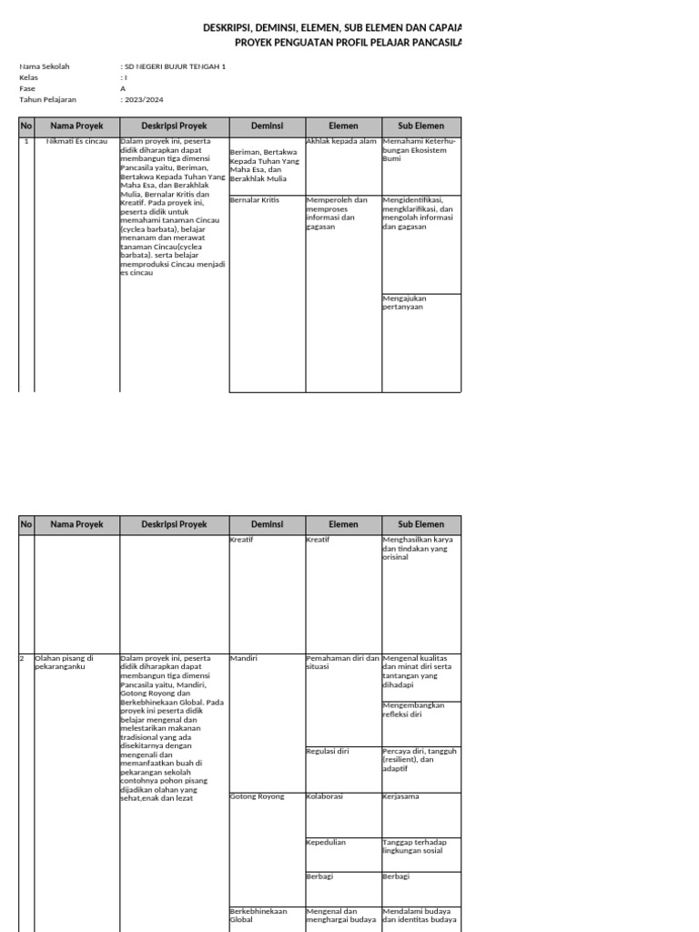 Rapot P5 Kelas 1 B | PDF