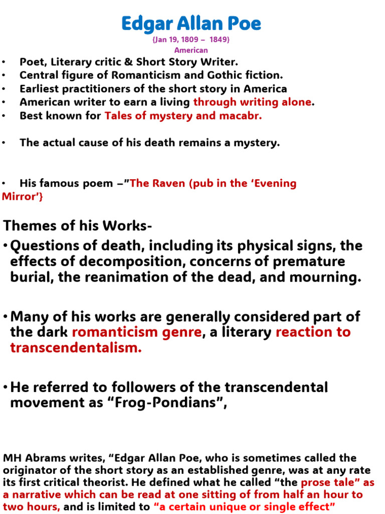 Edgar Allan Poe: Master of Dark Romanticism | PDF | The Raven