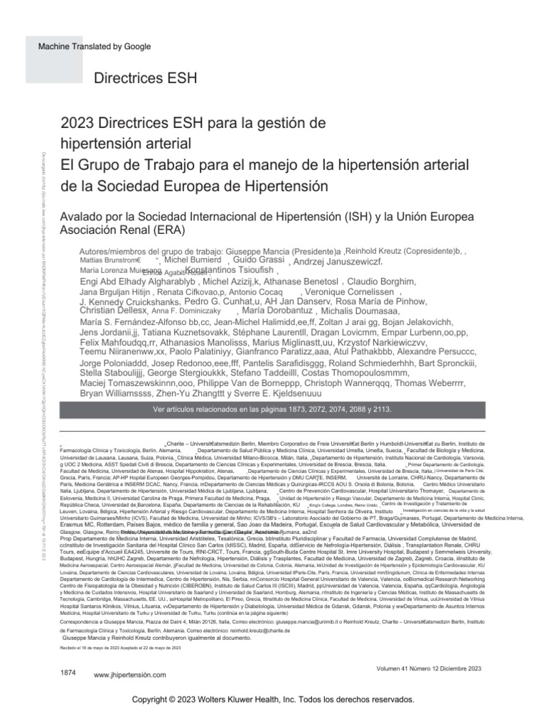 Abrir 2023 Esh Guidelines For The Management of Arterial.2 Compressed (1) Compressed PDF | PDF