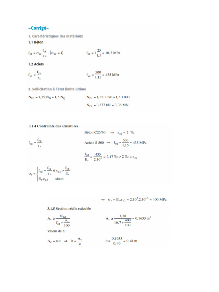Corrigé de L'exercice N°4 - Compression Centrée. | PDF