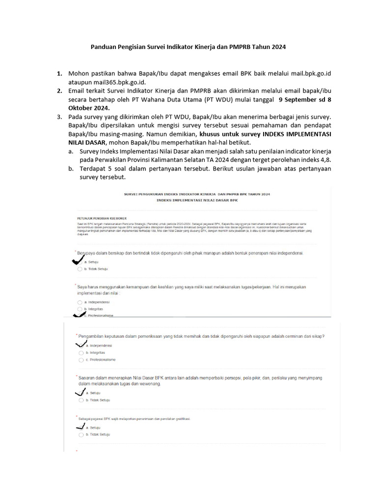 Panduan Pengisian Survei Indikator Kinerja Dan PMPRB Tahun 2024 | PDF | Karier & Perkembangan ...