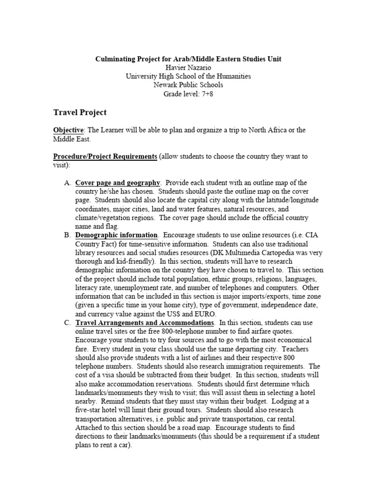 Culminating Travel Project Middle Eastern Studies Secondary Unit | PDF