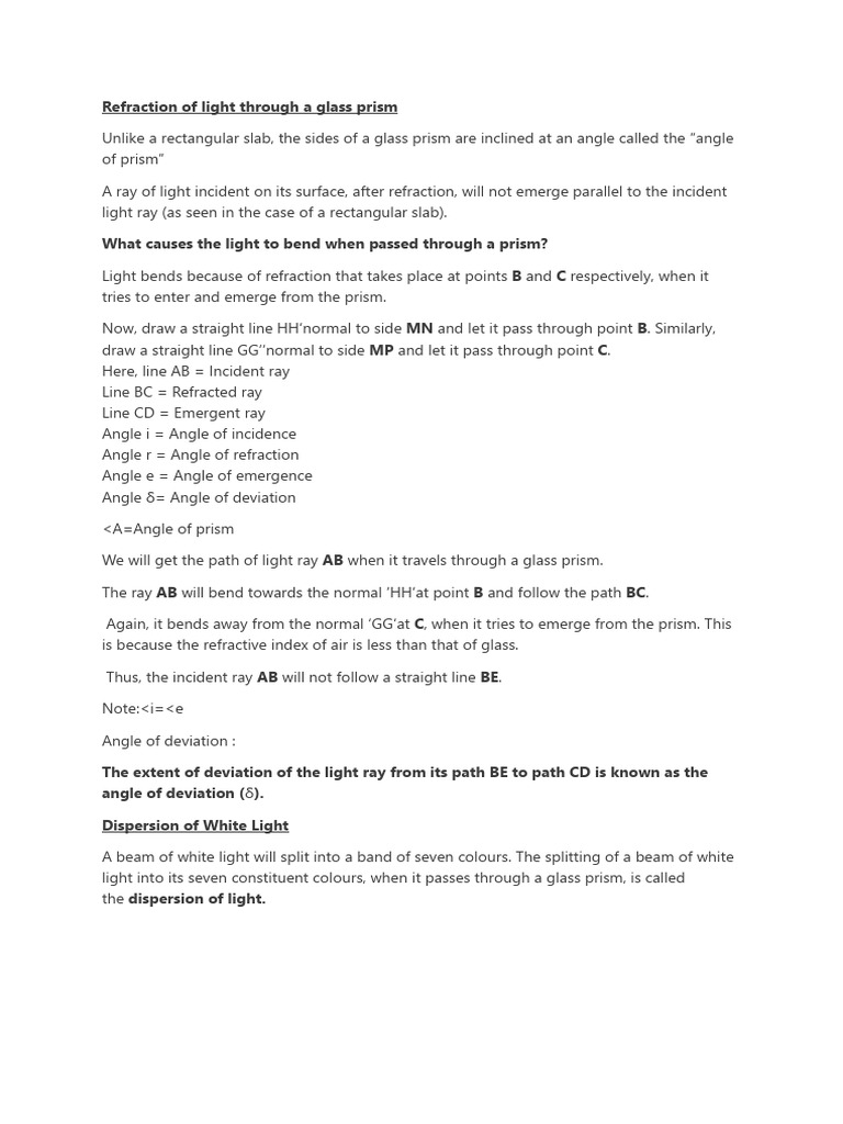 Refraction of Light Through A Glass Prism | PDF