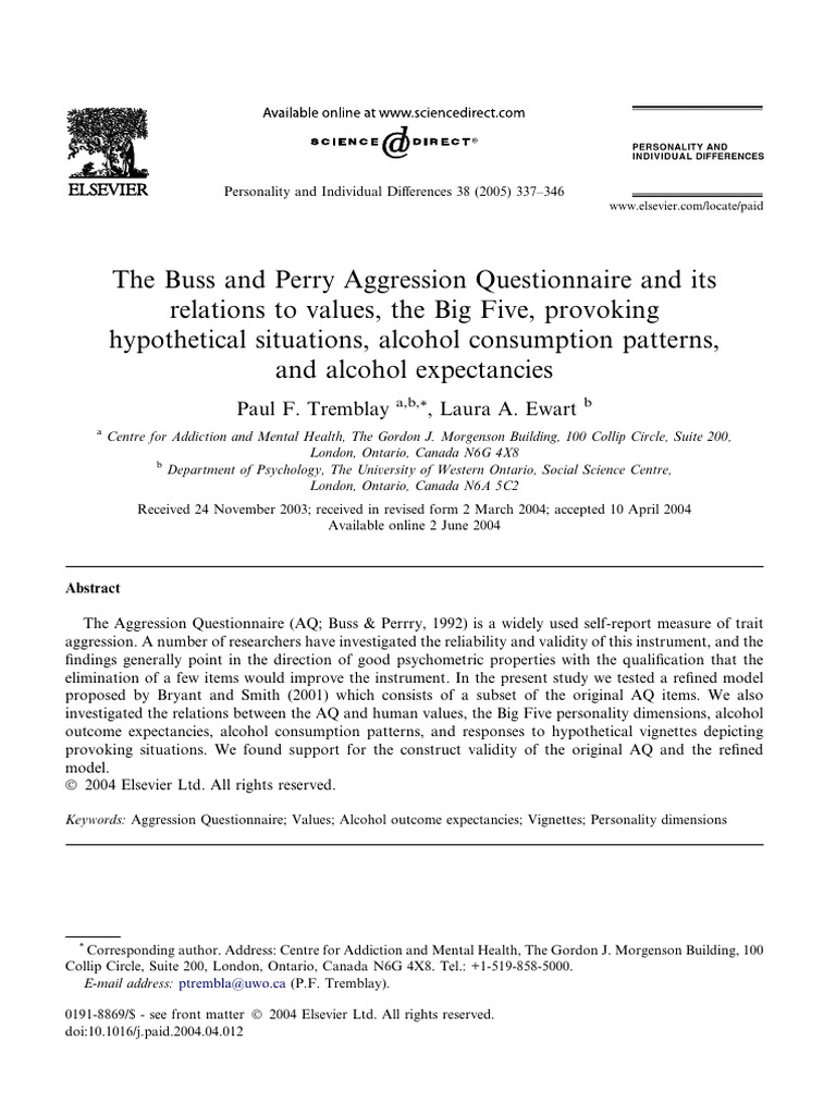 Aggression Questionnaire | PDF