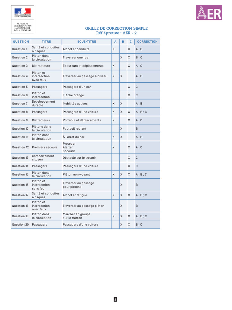 AER-2 Grille Correction Simple | PDF