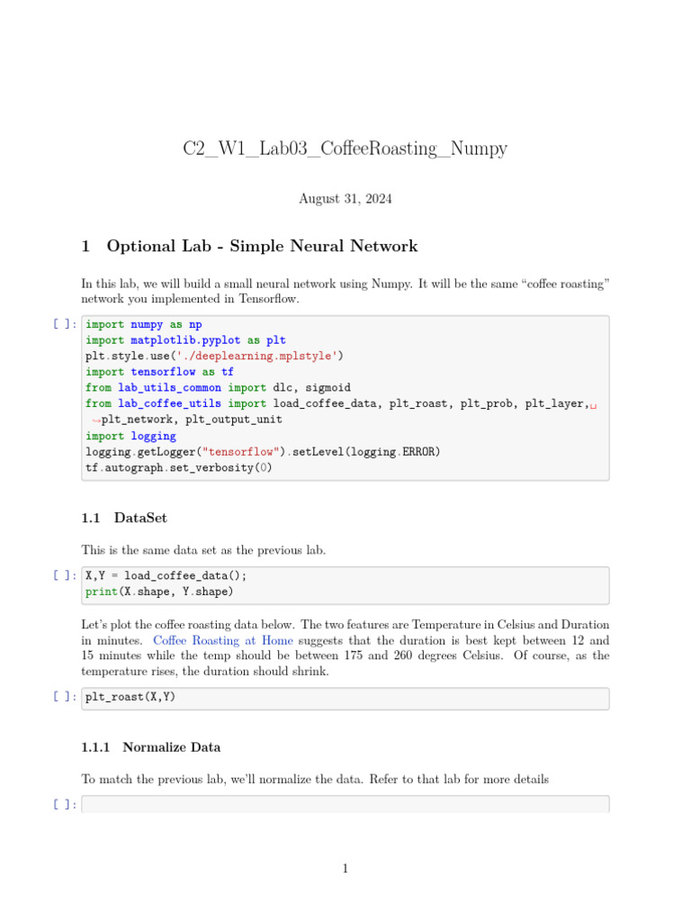 C2 W1 Lab03 CoffeeRoasting Numpy | PDF
