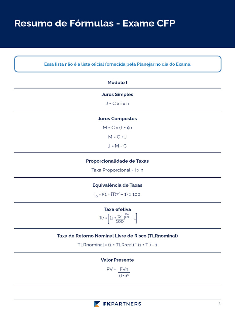 Formulas para exame-CFP | PDF