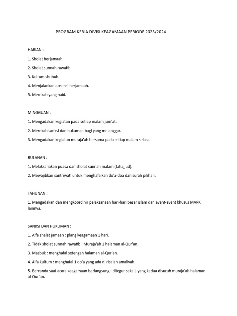 Progja Divisi Keagamaan .1 | PDF