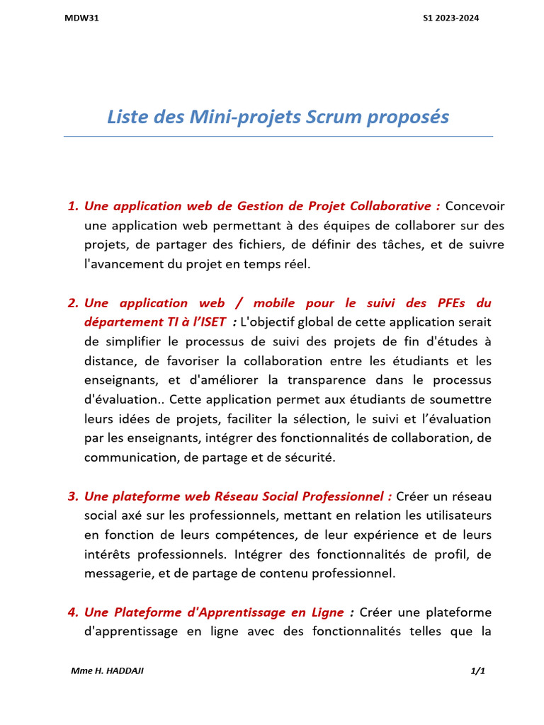 Mini Projets SCRUM_2023 | PDF