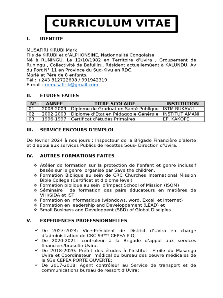 CV Musafiri | PDF