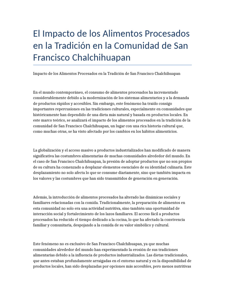 Marco Teorico Comida Procesada Chalchihuapan | PDF