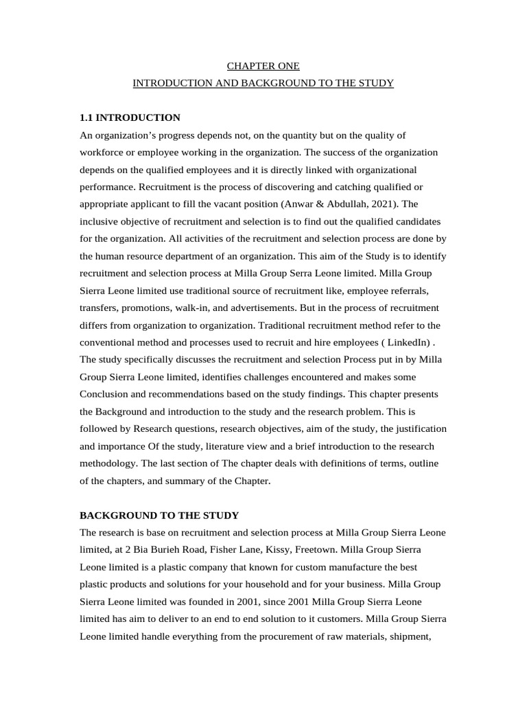 Dissertation Work Chapter One | PDF