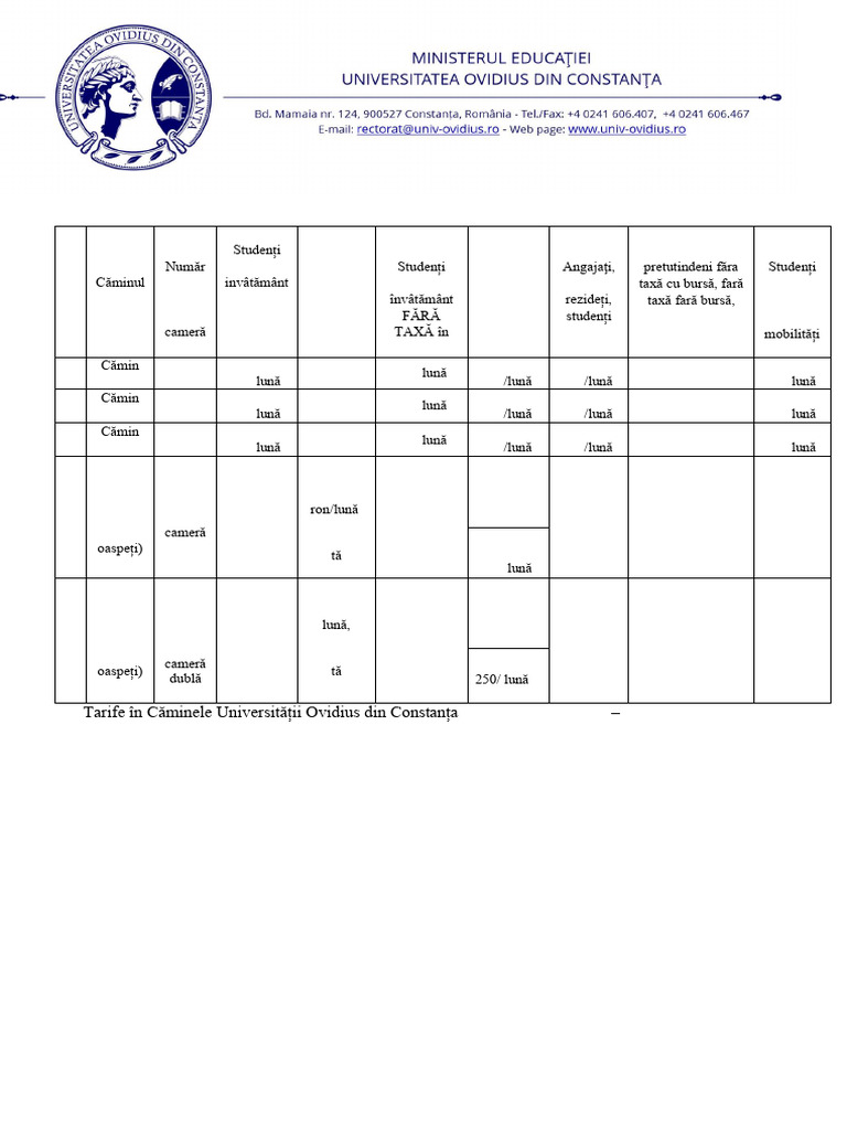 Tarife Camine An Universitar 2023-2024-2 | PDF