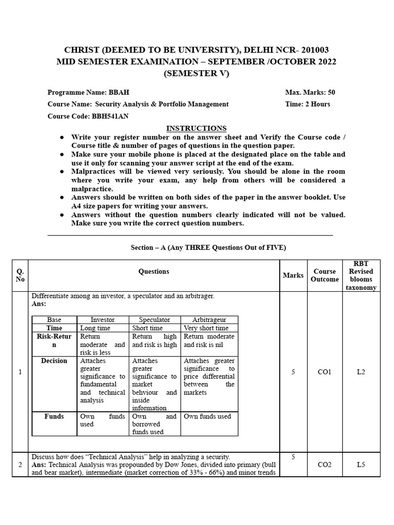 Sample Answer - MSE Question Paper - (BBH541AN) | PDF