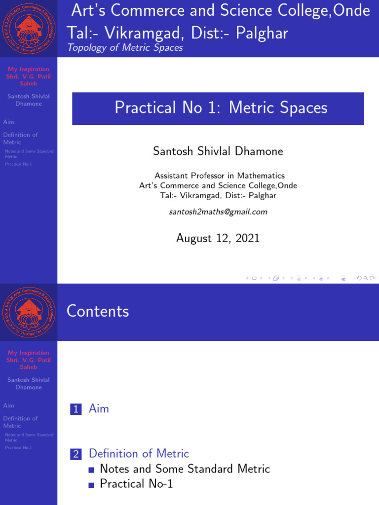 Practical No 1 Metric Spaces | PDF