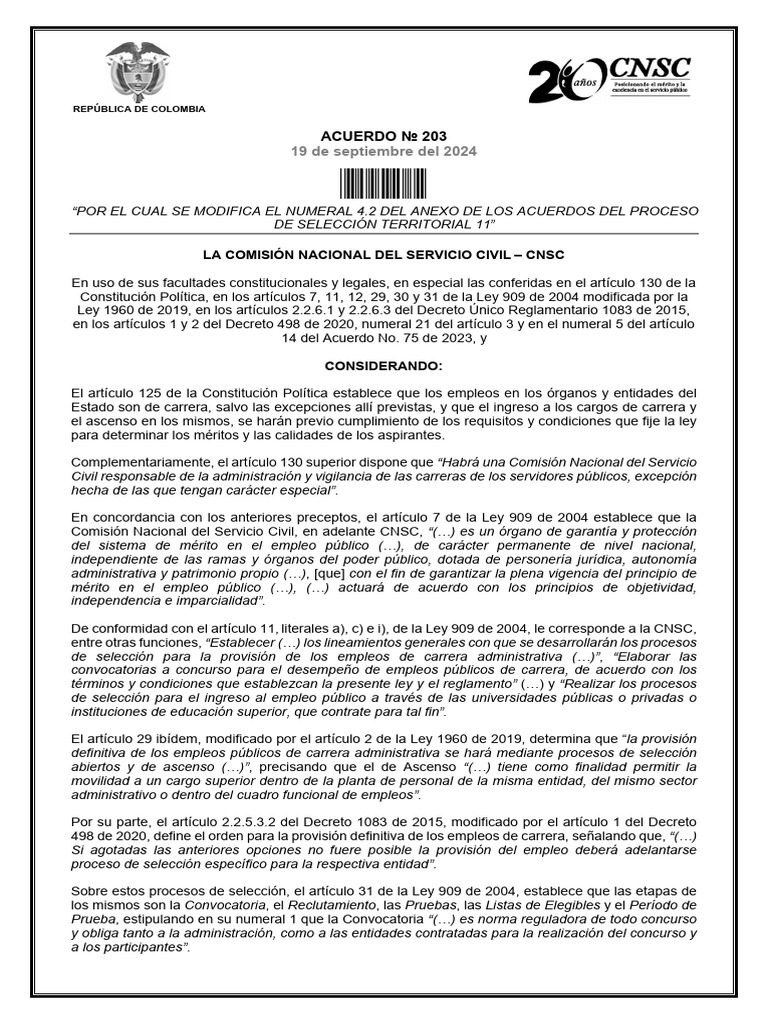 Acuerdo 203 Por El Cual Se Modifica El Numeral 4.2 Del Anexo de Los Acuerdos Del Proceso | PDF