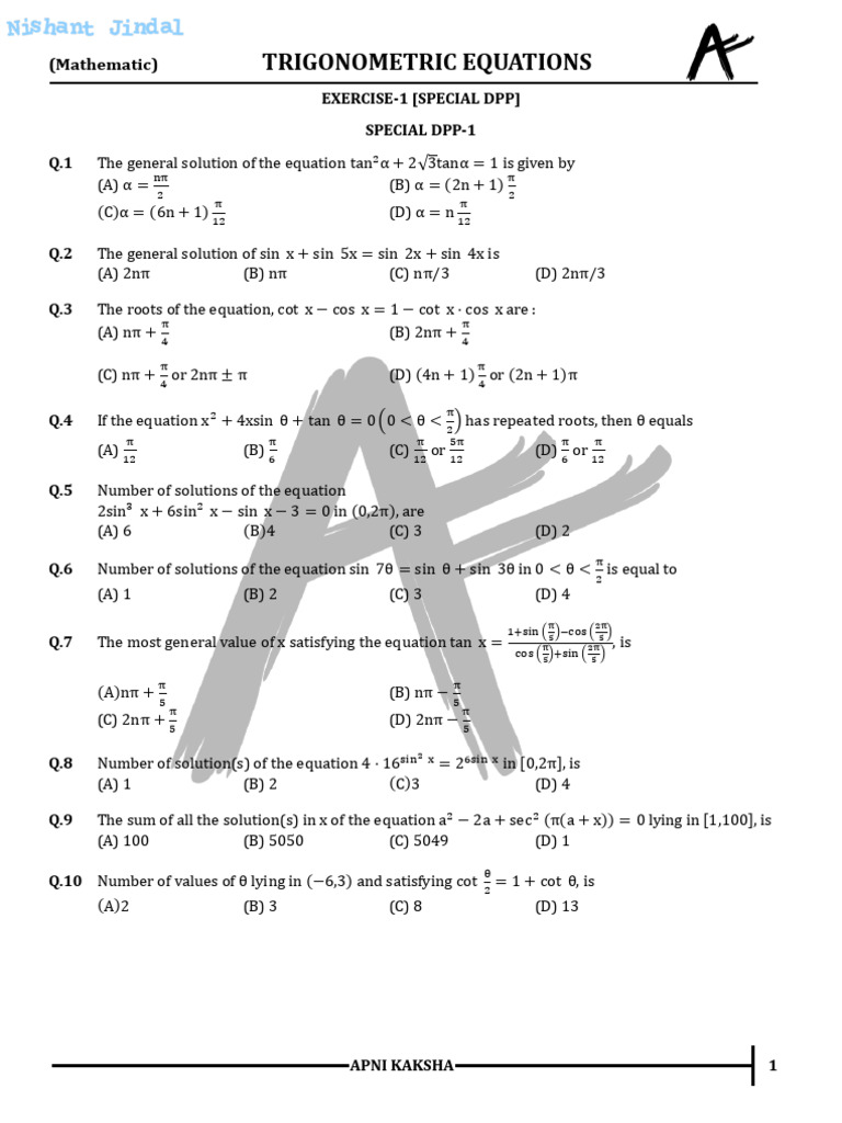 Sheet - 01 - Trigonometric Equation NJ - 247 | PDF