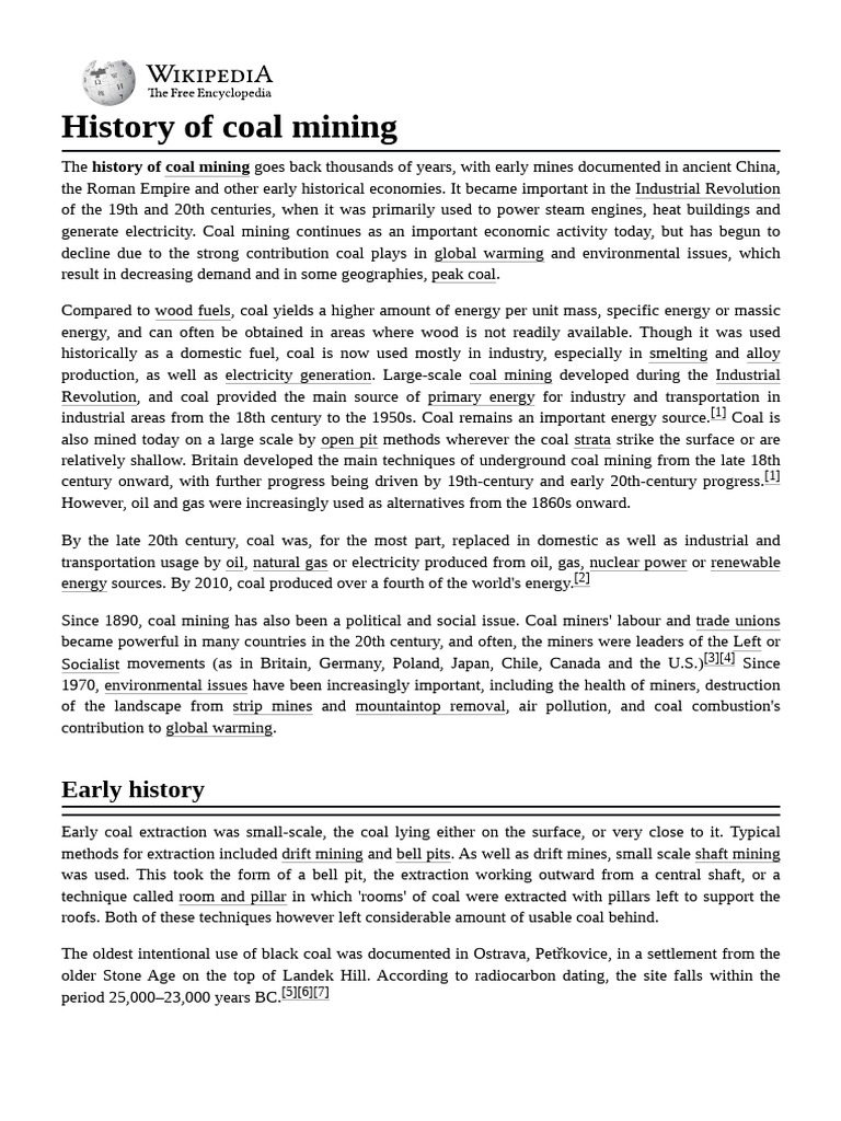 History of Coal Mining | PDF