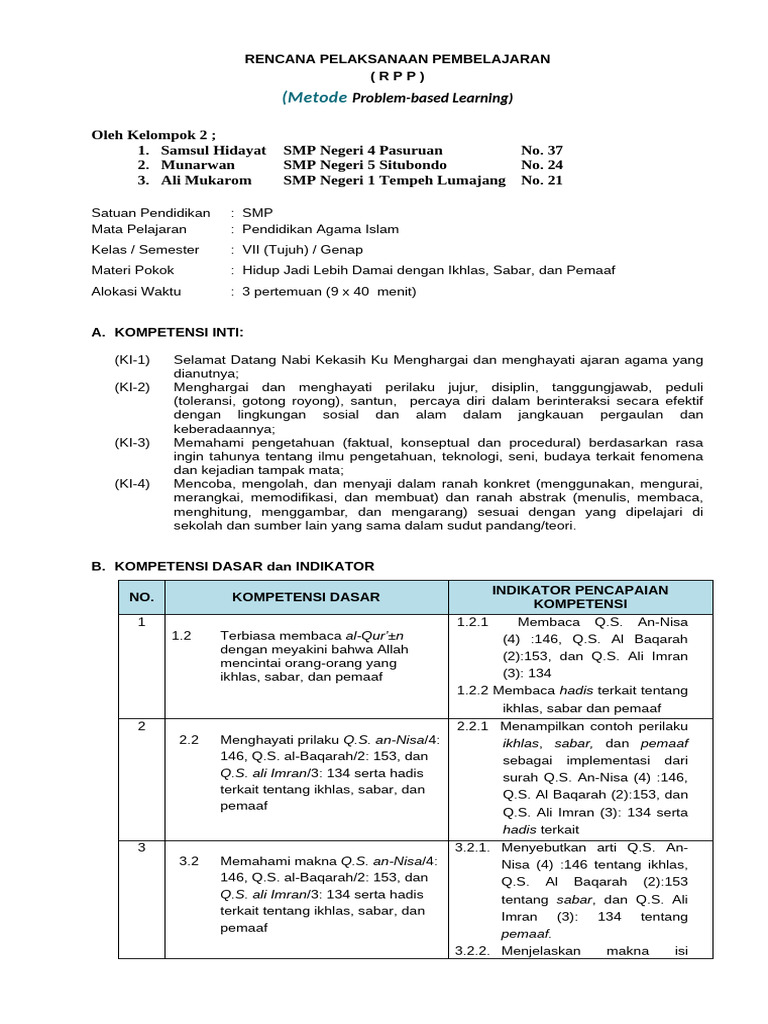 RPP KD 2 Hidup Jadi Lebih Damai | PDF