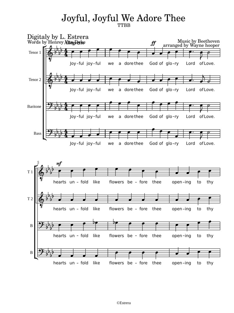 TTBB Arrangement of Joyful, Joyful We Adore Thee | PDF | Elements Of ...