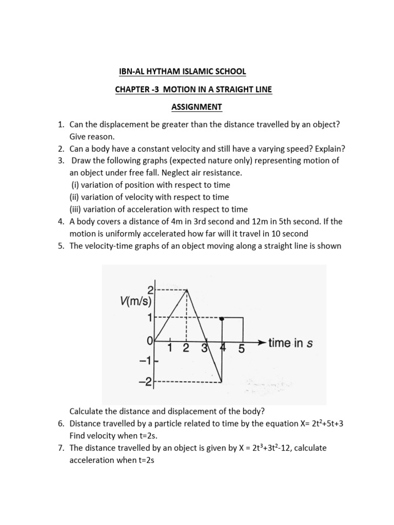 Motion in a Straight Line Assignment | PDF