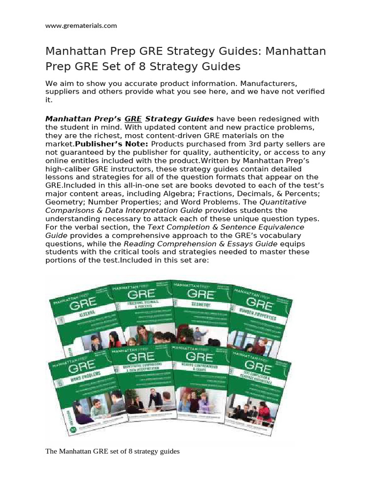 Manhattan Prep GRE Set of 8 Strategy Guides Convert Compress | PDF