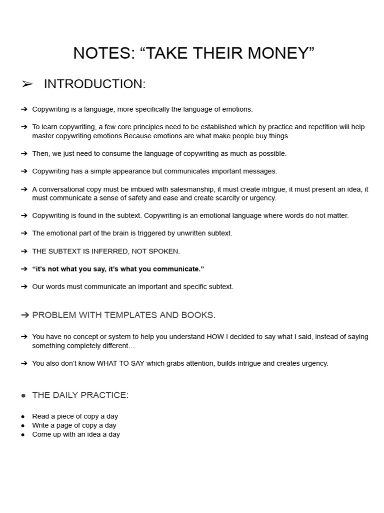 Notes - "Take Their Money" | PDF