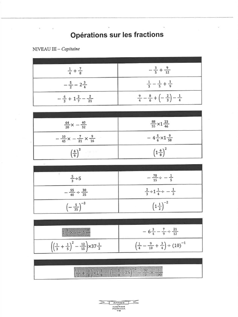 Operations - Fractions (Complet) - Corrige | PDF