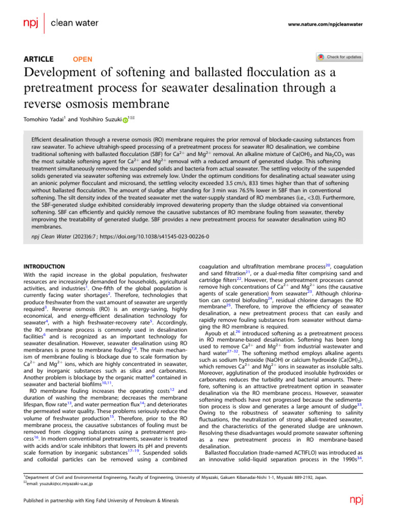 Development of Softening and Ballasted Flocculation As A Pretreatment ...