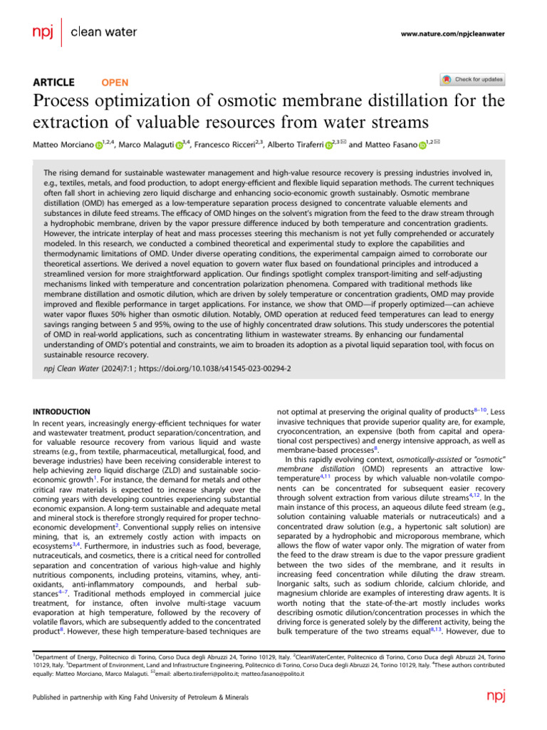 Process Optimization of Osmotic Membrane Distillation For The ...