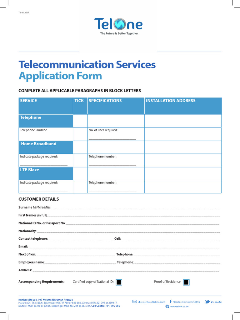 TelOne Application Form | PDF