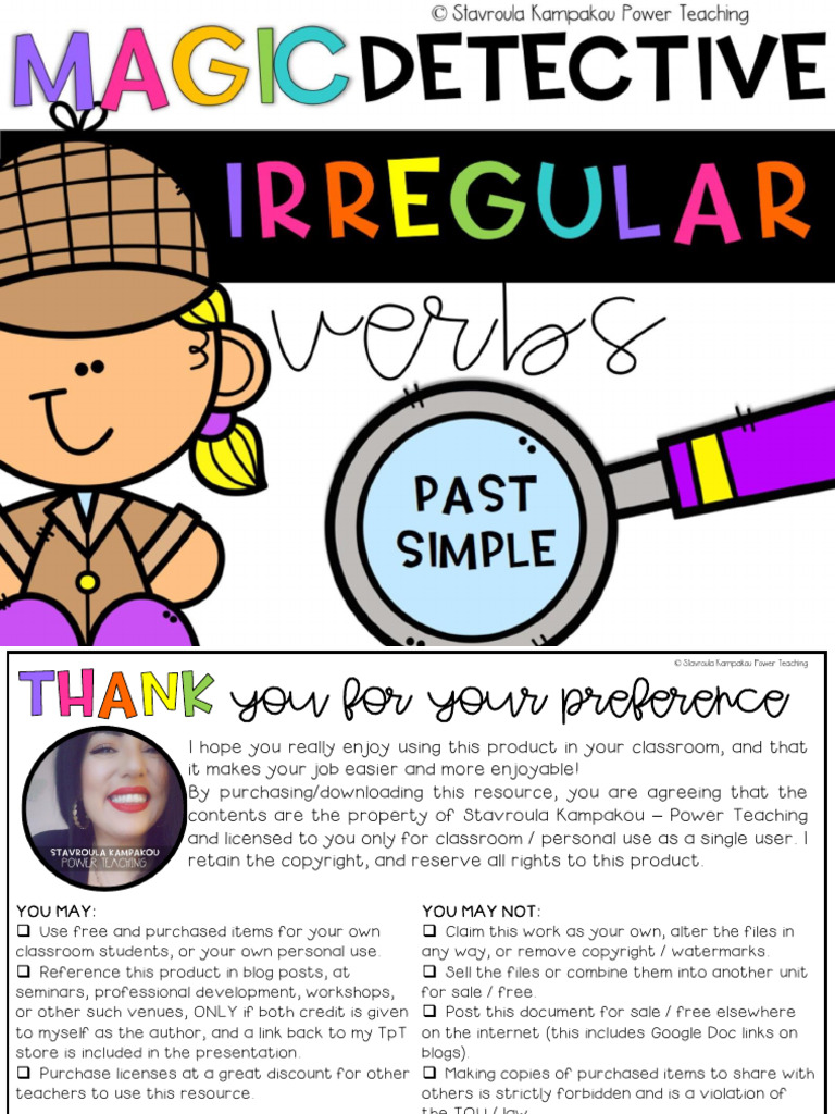 MAGIC DETECTIVE IRREGULAR VERBS PAST SIMPLE FREEBIE TOU | PDF