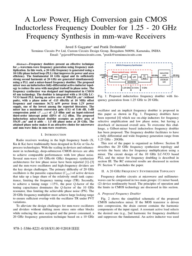 A Low Power High Conversion Gain CMOS Inductorless Frequency Doubler For 1.25 - 20 GHZ Frequency ...