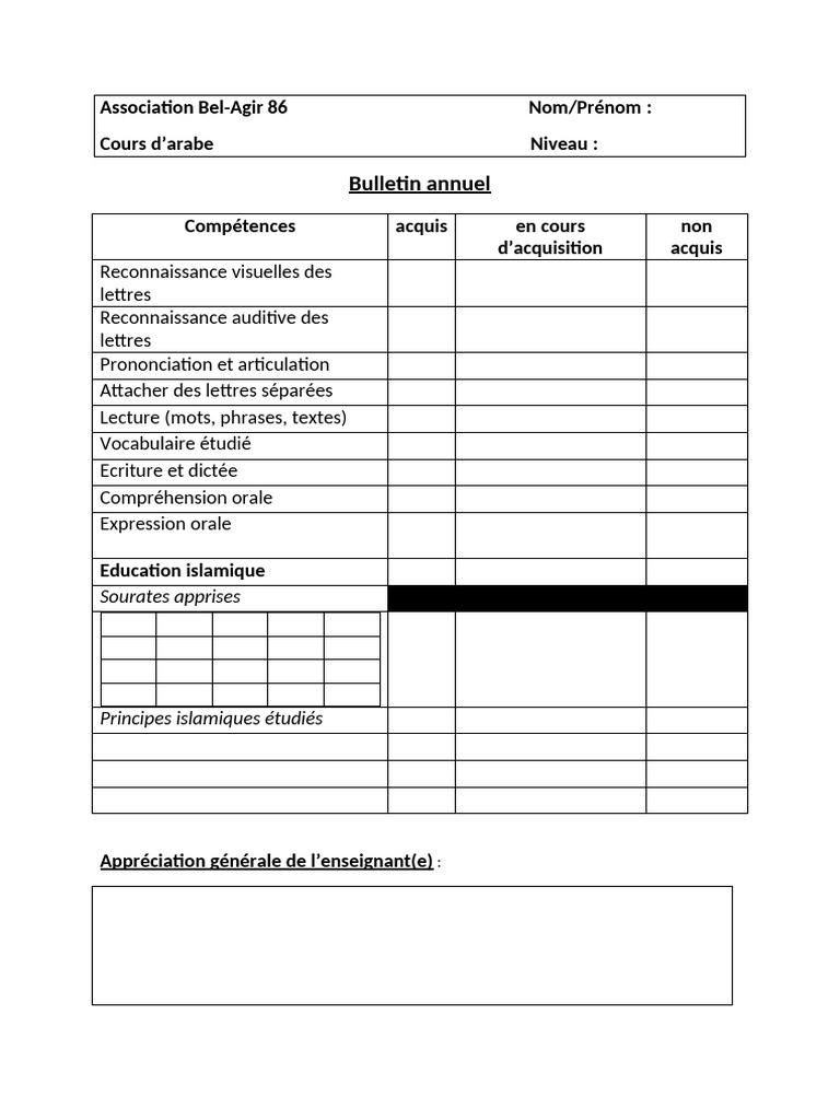 Bulletin Scolaire | PDF