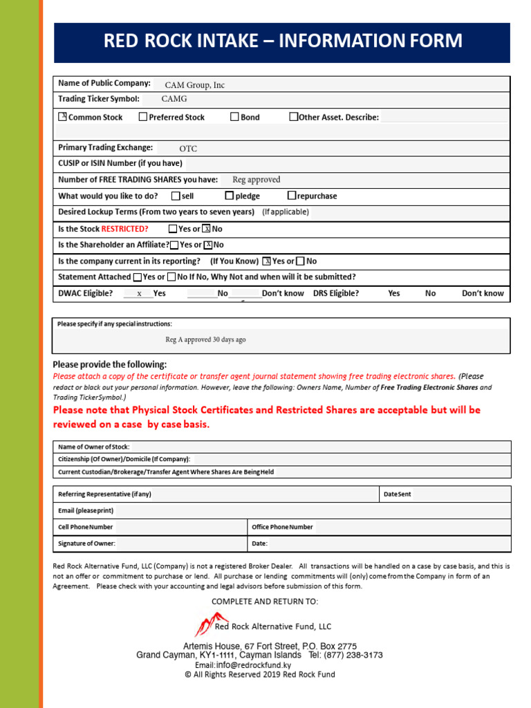 RedRock-Intake Sheet | PDF