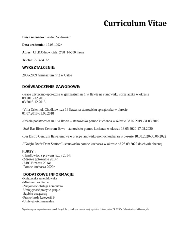 Sandra CV Nowe 1 | PDF