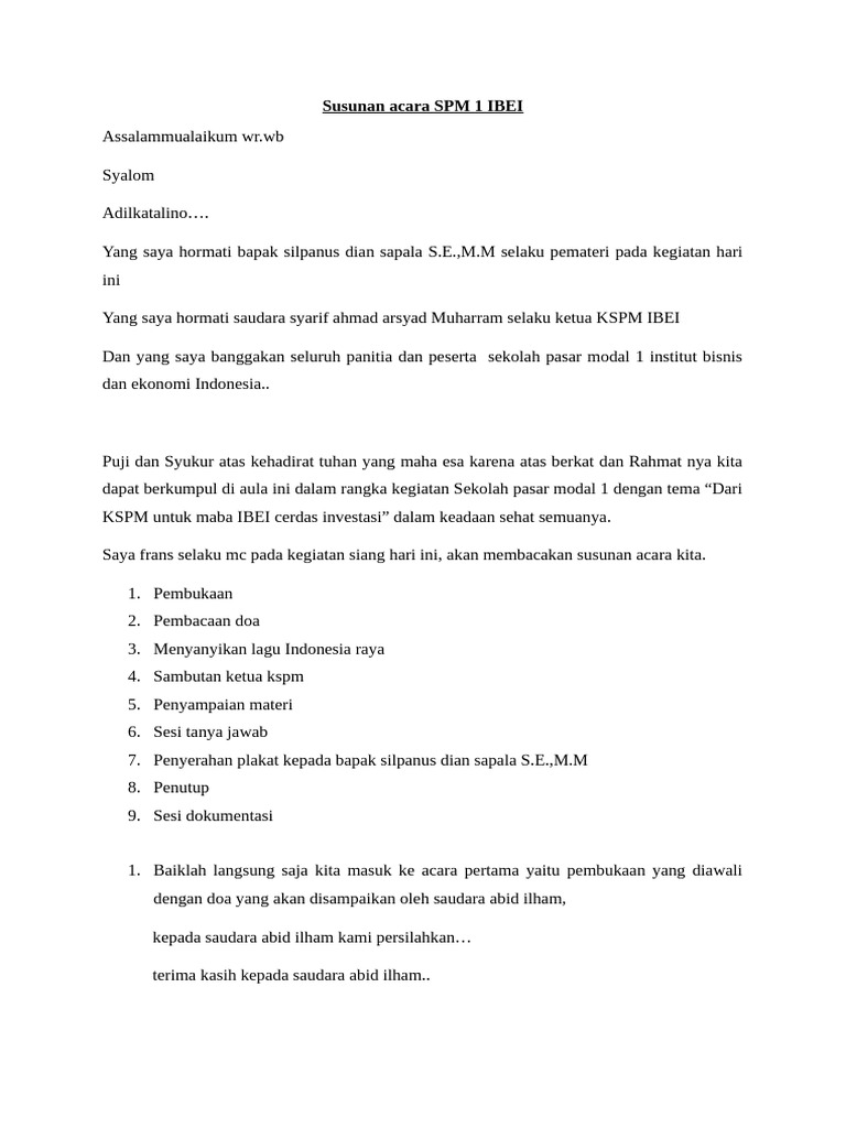 Susunan acara SPM 1 IBEI | PDF