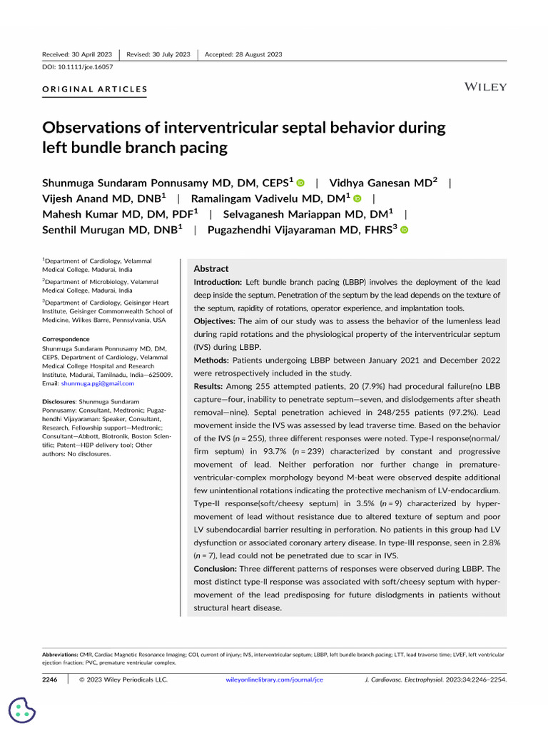 Observations of Interventricular Septal Behavior During Left Bundle ...