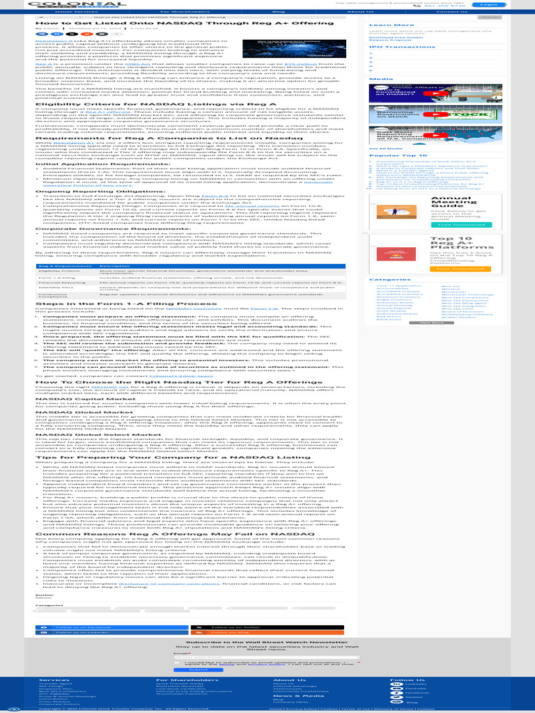 How To Get Listed Onto NASDAQ Through Reg A+ Offering | PDF