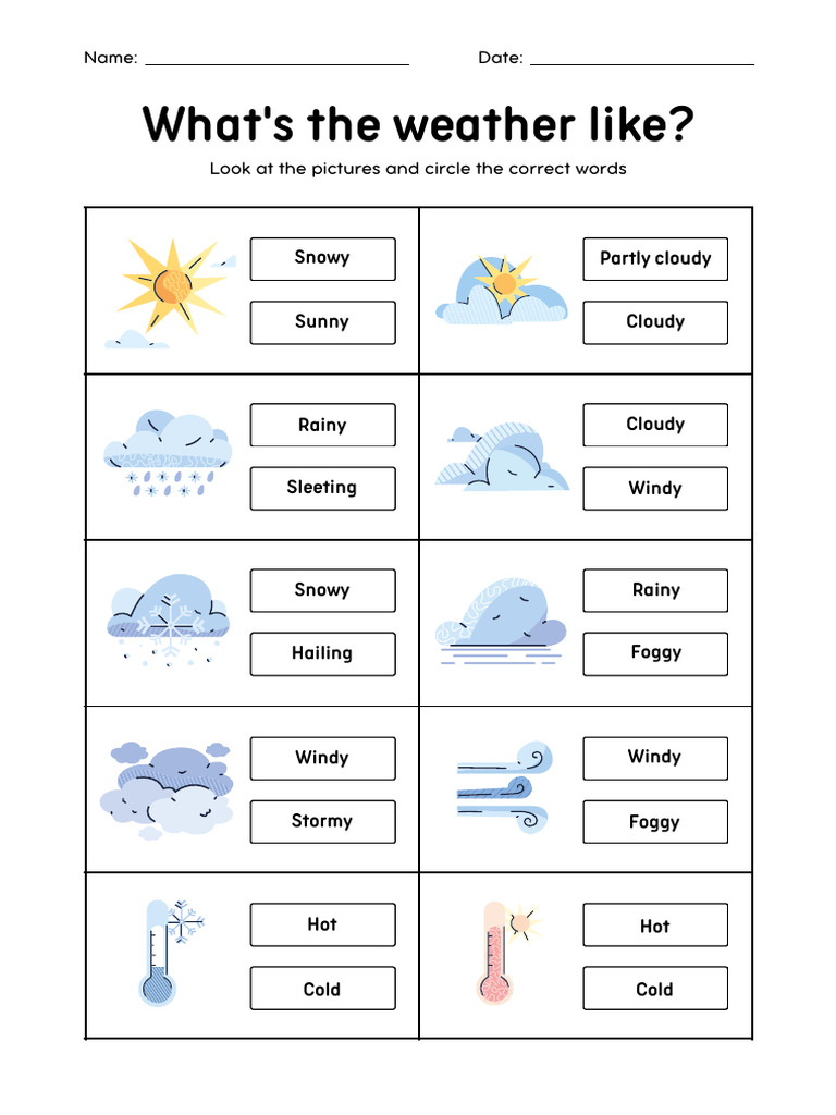 Colorful Simple Weather Activities Set of Worksheets | PDF