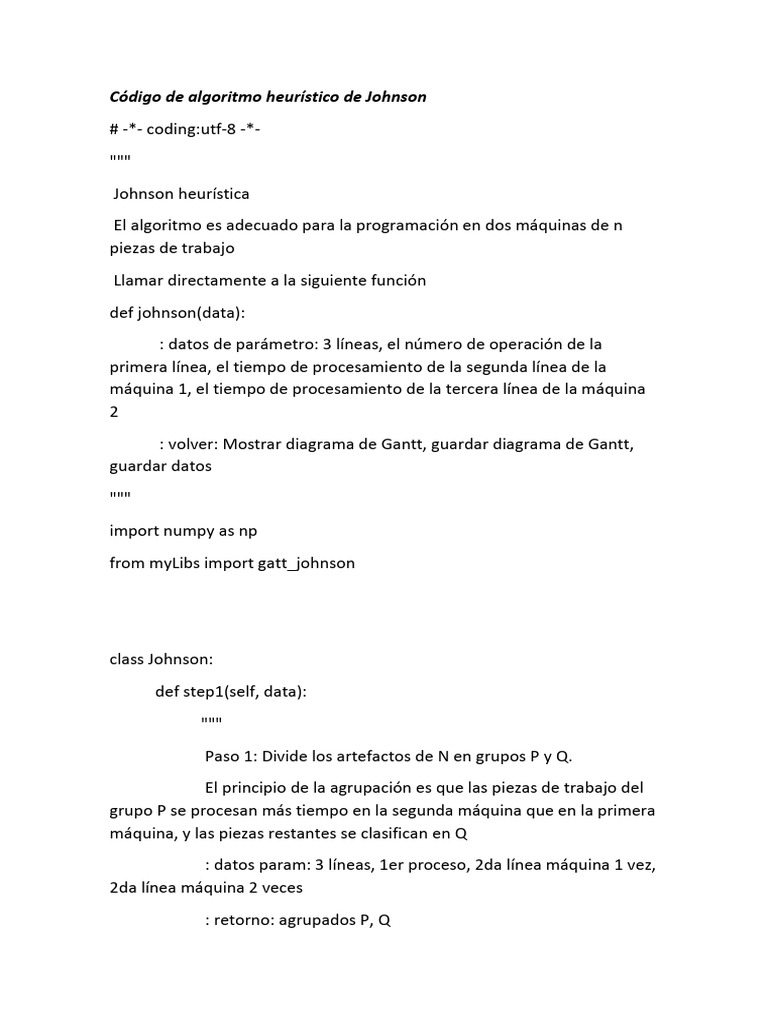 Código de Algoritmo Heurístico de Johnson | PDF