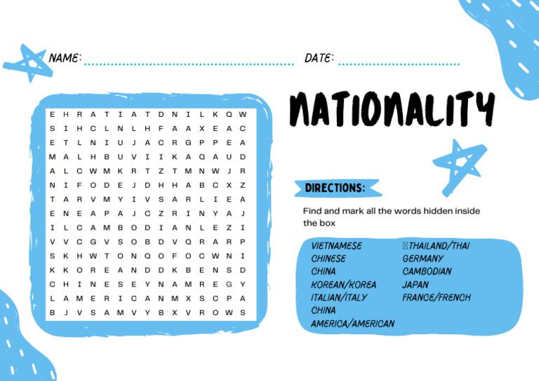 Light Blue Doodlecore Word Puzzle National Teacher's Day Worksheet | PDF