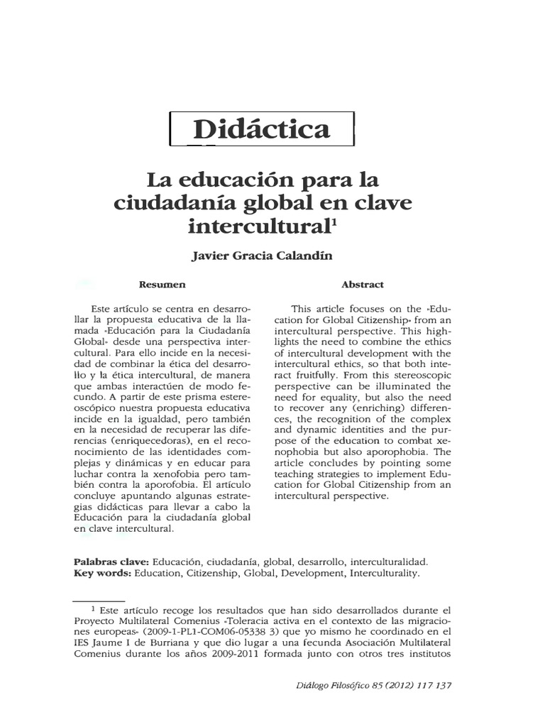 La Educacion para La Ciudadania Global en Clave Intercultural | PDF