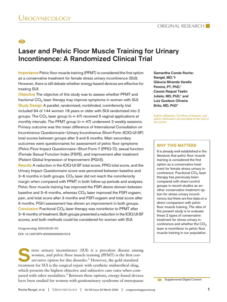 Laser and Pelvic Floor Muscle Training For Urinary.218 | PDF