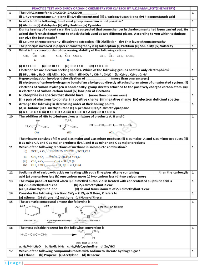 Organic Practice Test | PDF