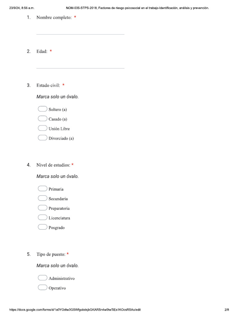 Cuestionario Nom 035 | PDF