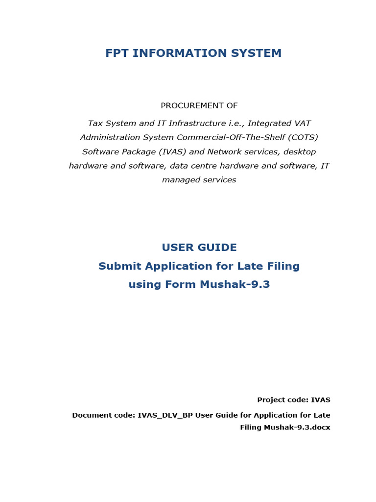 IVAS - DLV - BP User Guide For Application For Late Filing Mushak-9.3 | PDF | Application ...