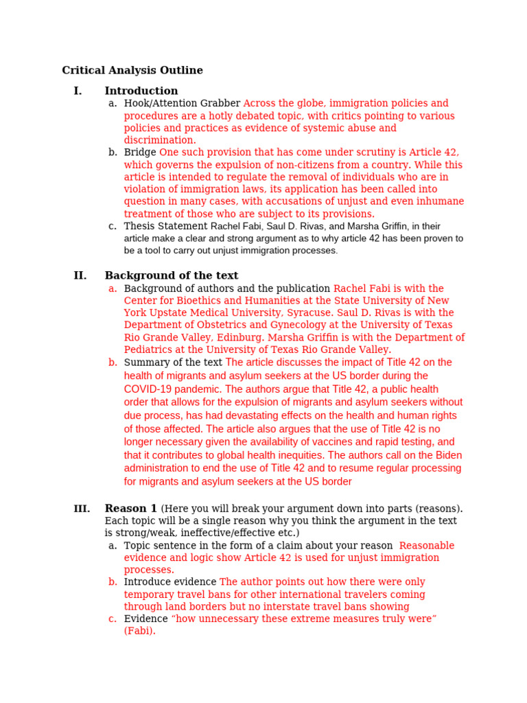 Critical Analysis Outline | PDF