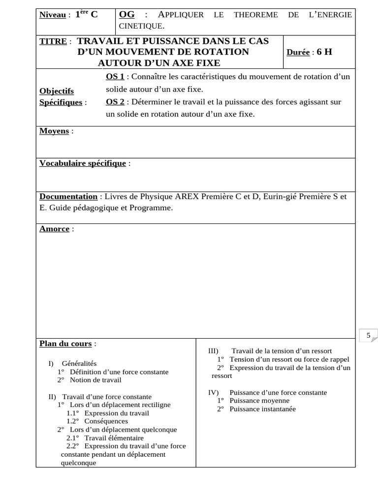 Chap. 2 Travail Et Puissance Dans Le Cas D'un Mouvement de Rotation Autour D'un Axe Fixe | PDF ...