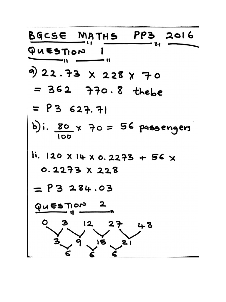 Bgcse Maths 2016 Paper 3 Solutions | PDF